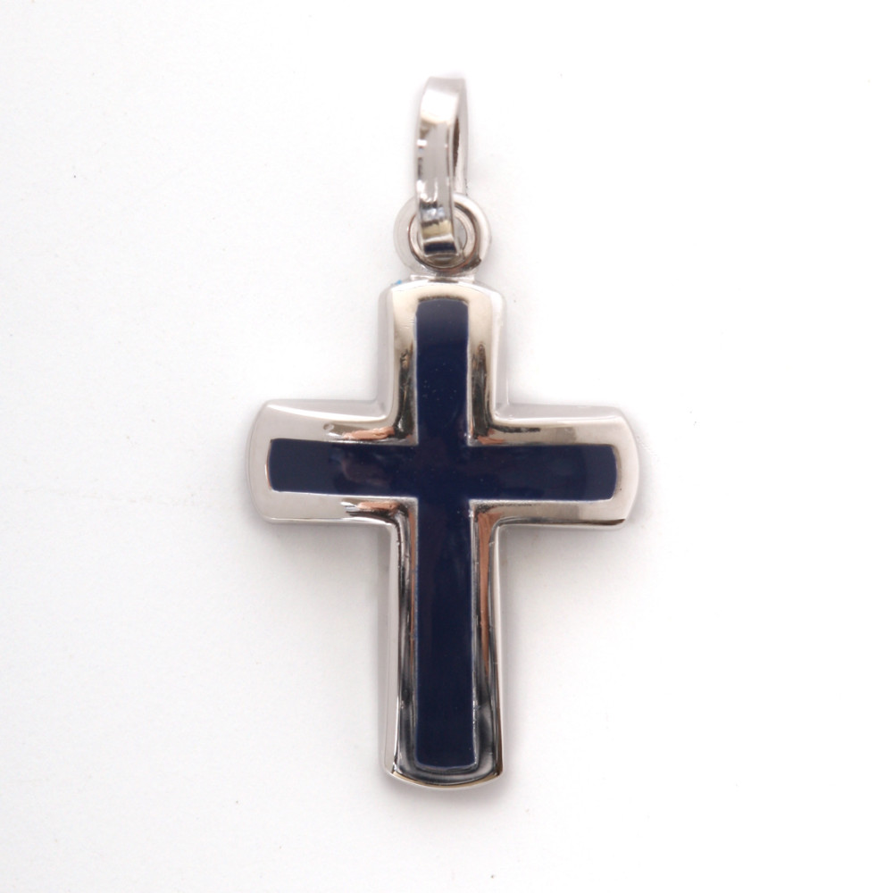 Croix en argent bleue à offrir